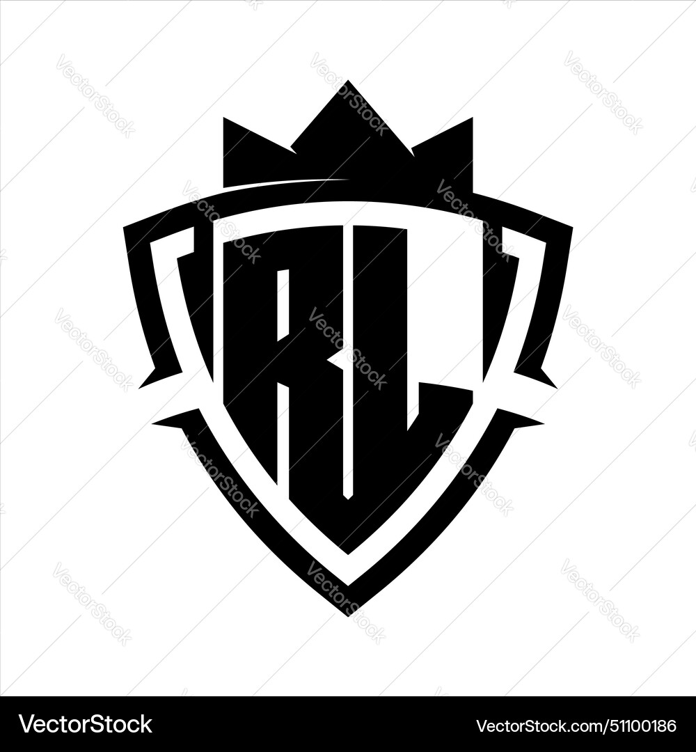 Rl letter bold monogram triangle curve shield Vector Image