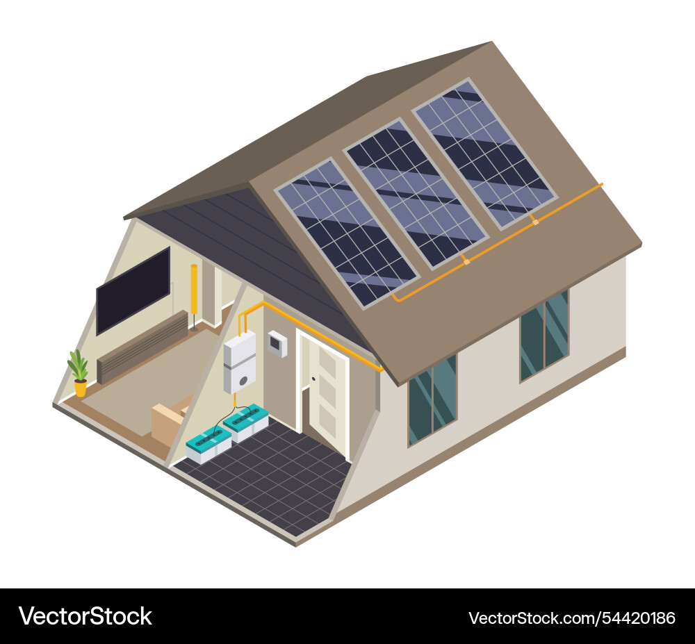 Solar cell home isometric renewable energy model Vector Image