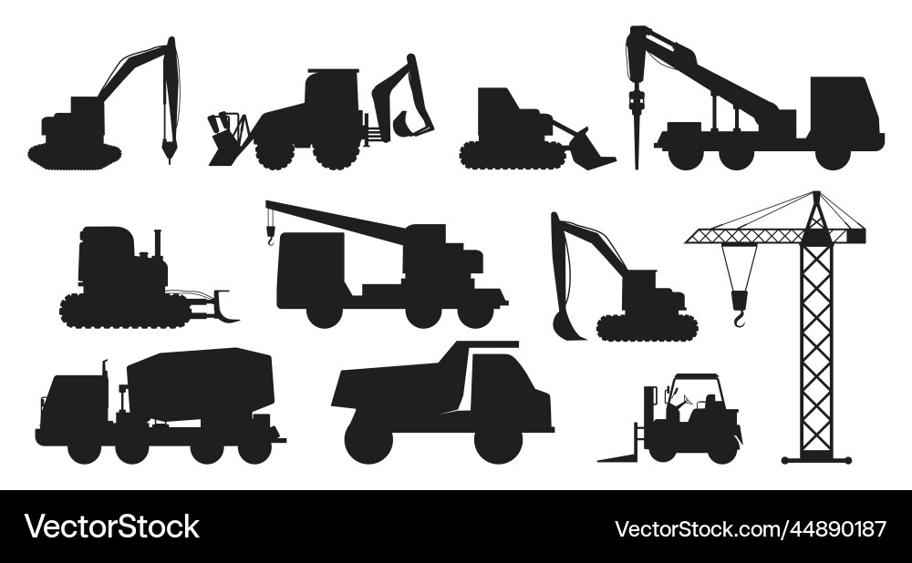 Construction equipment black icons Royalty Free Vector Image