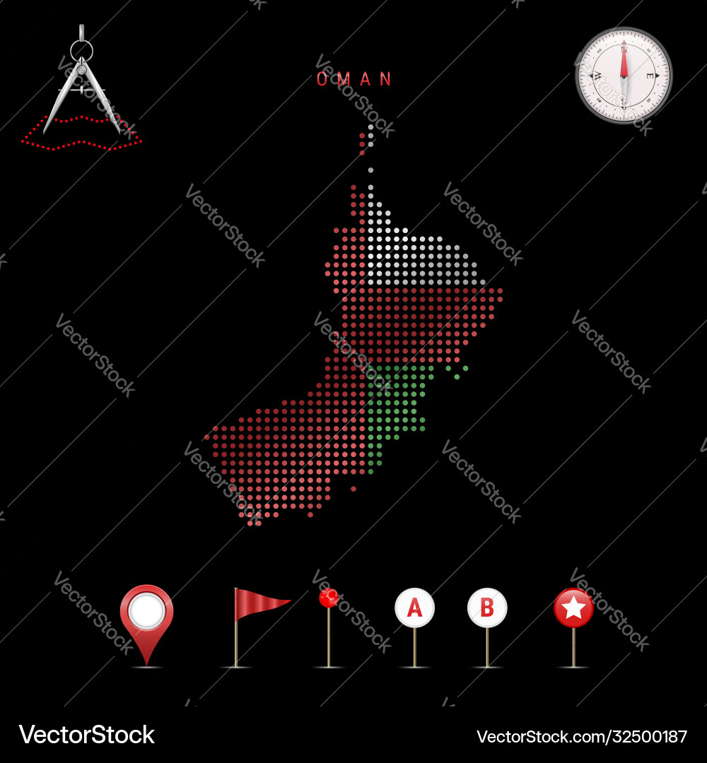Dotted map oman painted in national flag Vector Image