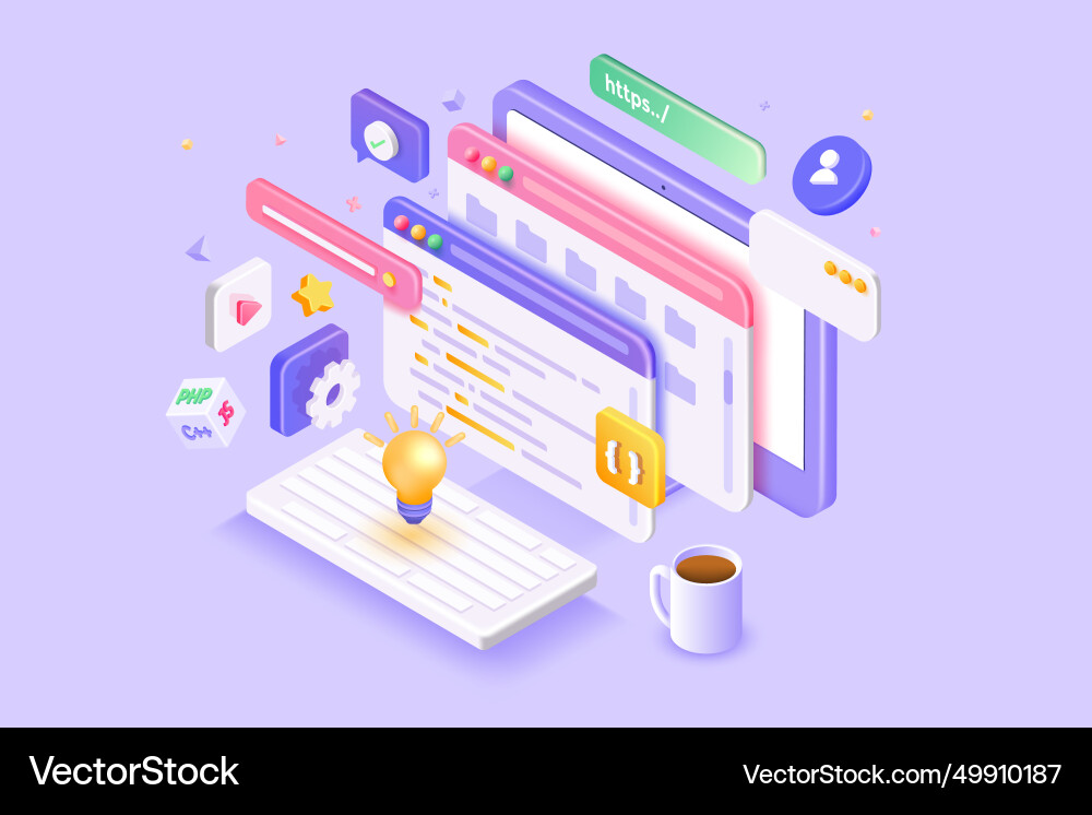 Modern 3d isometric of design and development Vector Image
