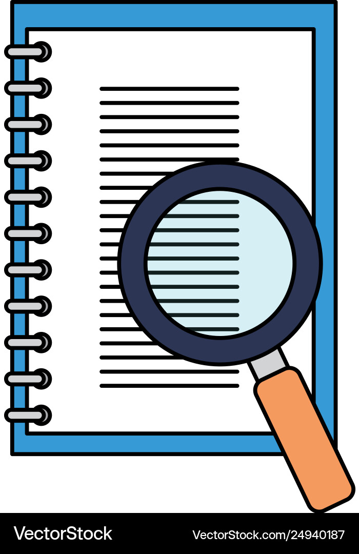 Notebook with magnifying glass isolated icon Vector Image