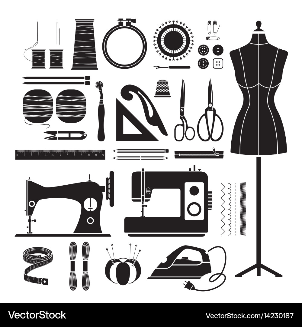 Sewing kit icons set monochrome Royalty Free Vector Image