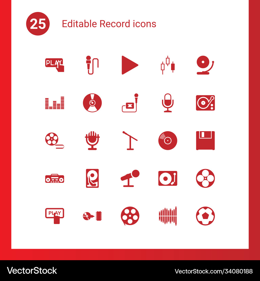 25 record icons Royalty Free Vector Image - VectorStock