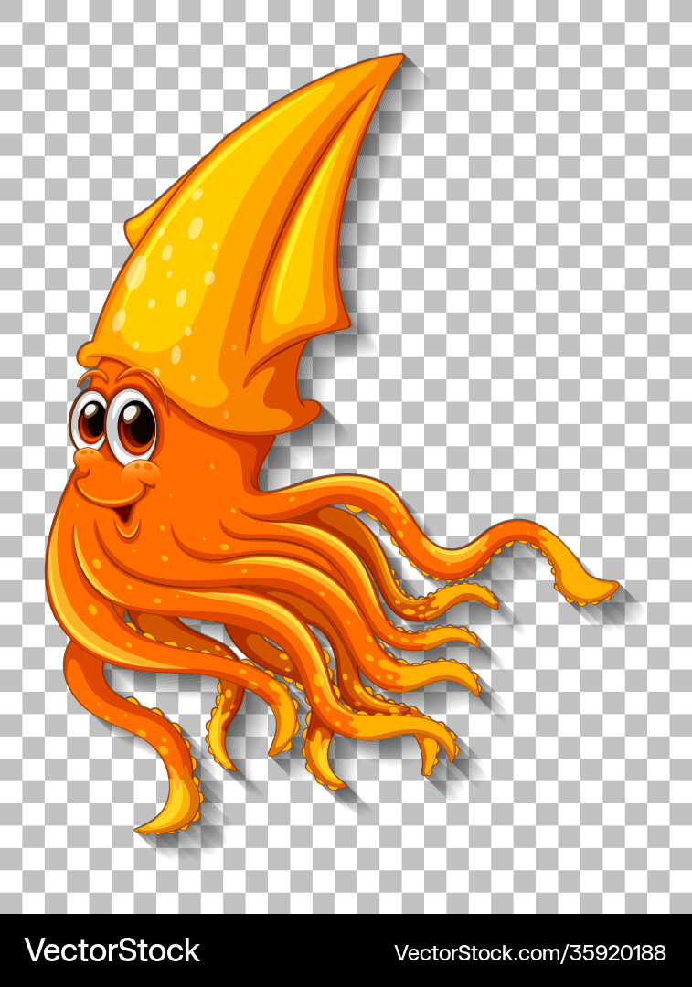 Cute squid cartoon character on transparent Vector Image