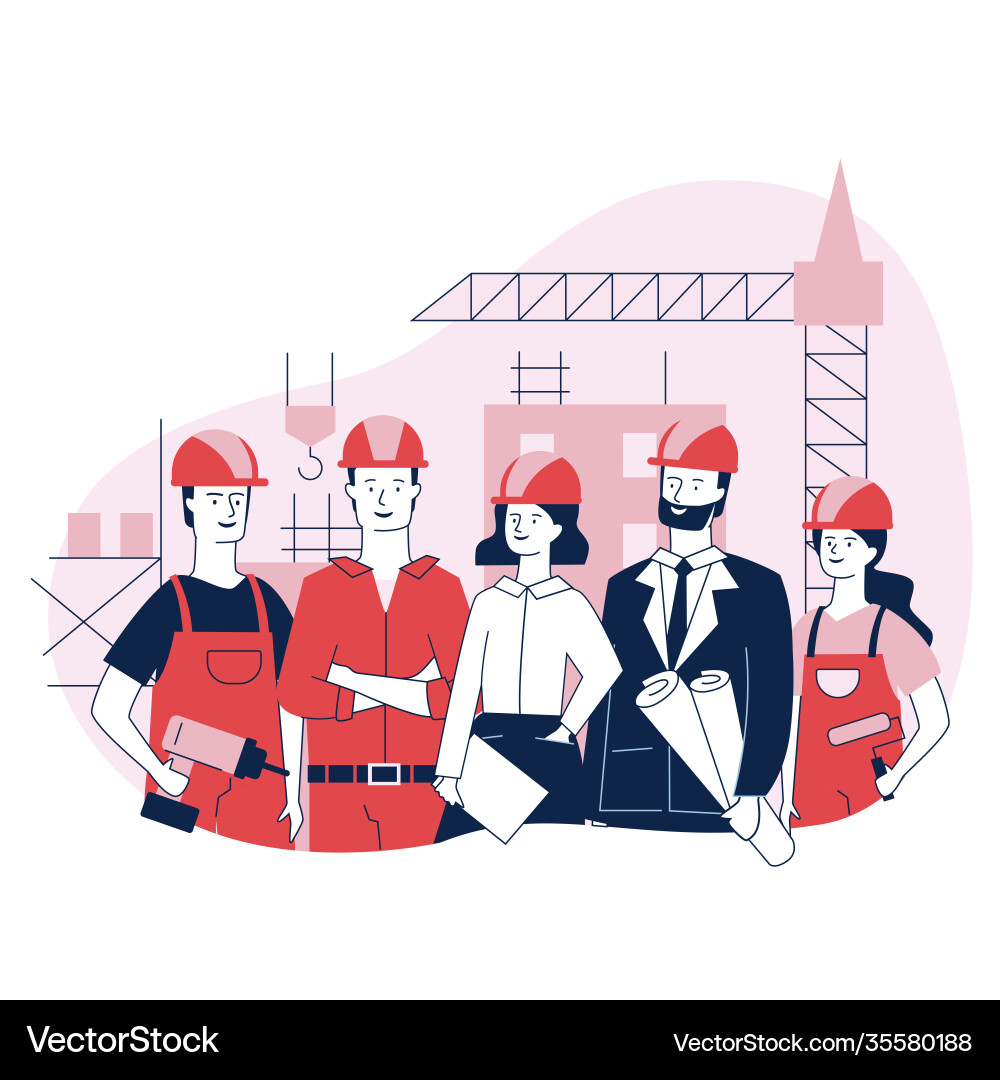 Engineering and construction workers standing Vector Image