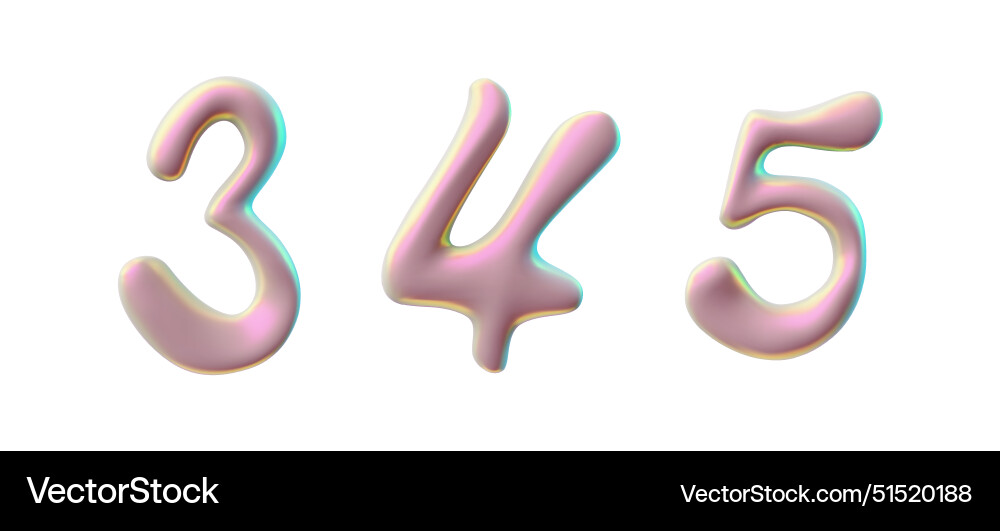 Metallic numbers 3 4 5 y2k style 3d icon Vector Image