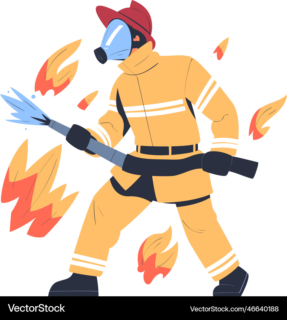 Professional firefighter putting out fire Vector Image