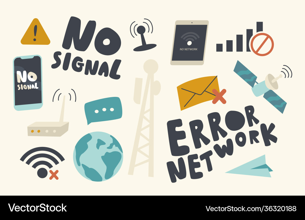 Set icons no wifi signal theme network error Vector Image