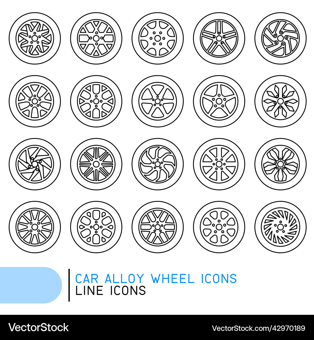 Car alloy wheel line icons Royalty Free Vector Image