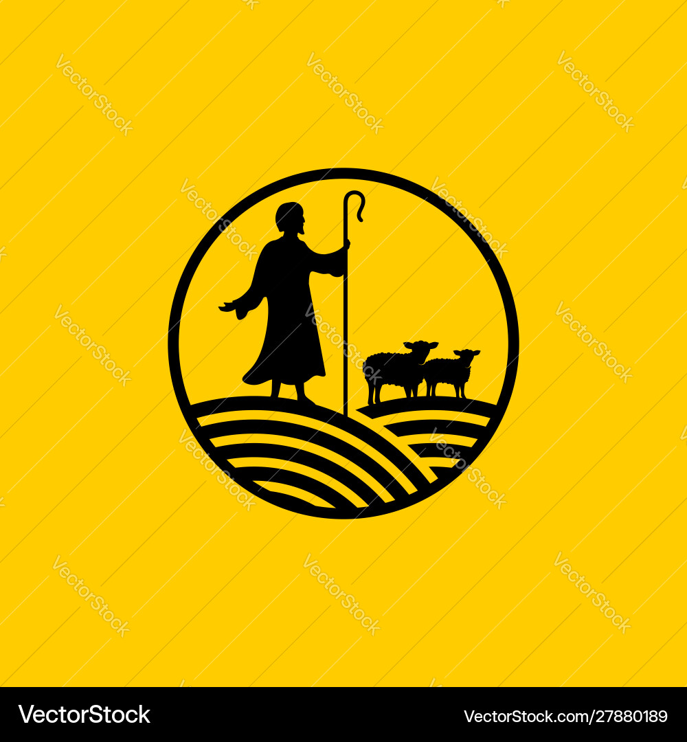 Christian symbols shepherd and his lambs Vector Image