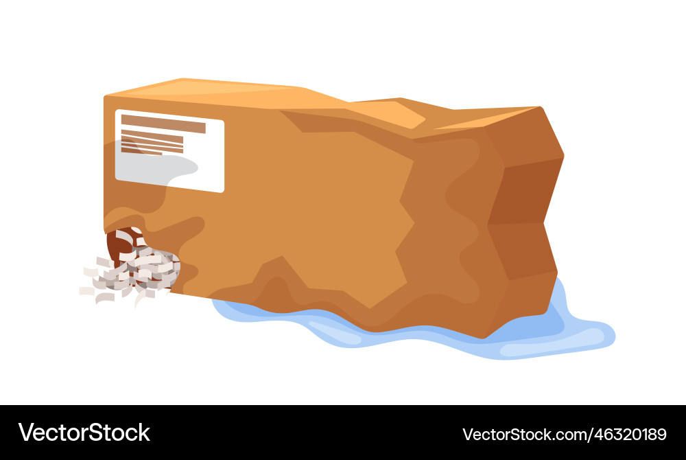 Damaged cardboard box with dented corners and torn