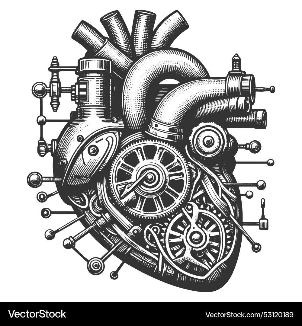 Mechanical heart with gears and pipes Royalty Free Vector
