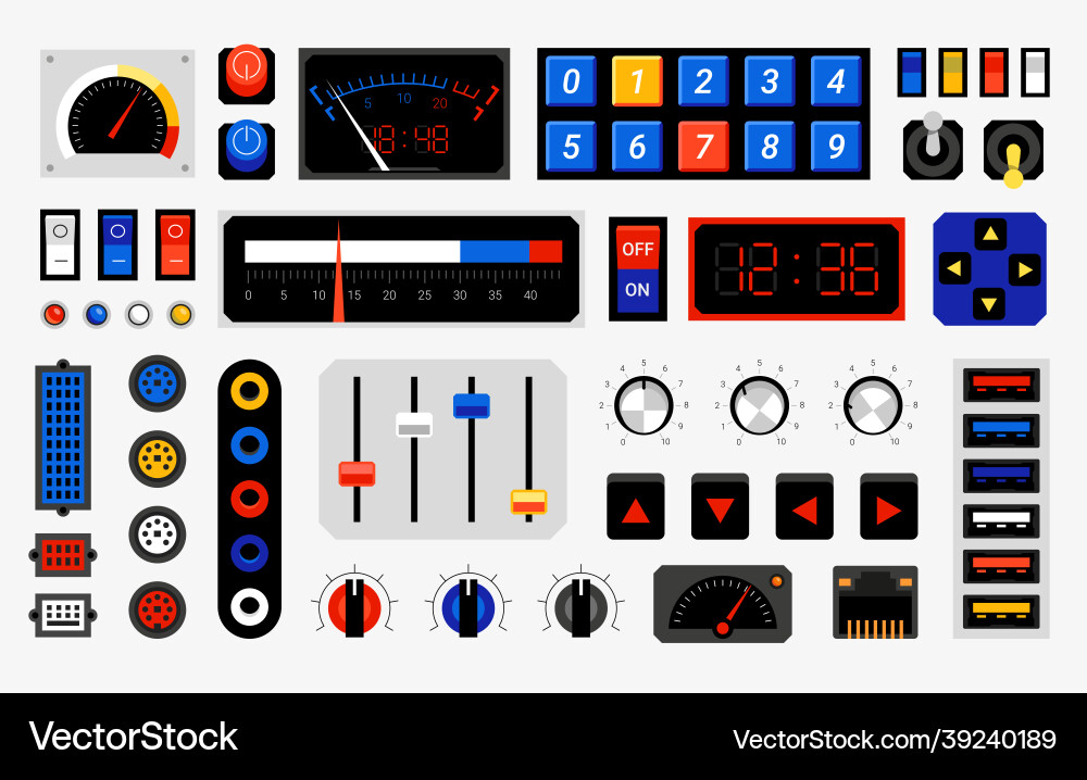 Retro control panel computer dashboard elements Vector Image