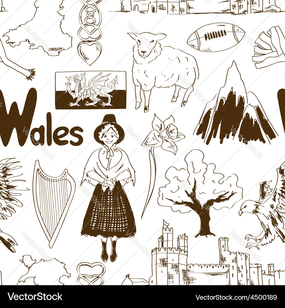 Sketch wales seamless pattern Royalty Free Vector Image