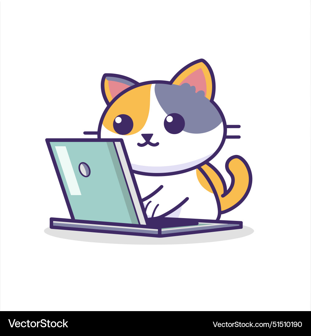 Adorable cartoon cat using laptop technologysavvy Vector Image