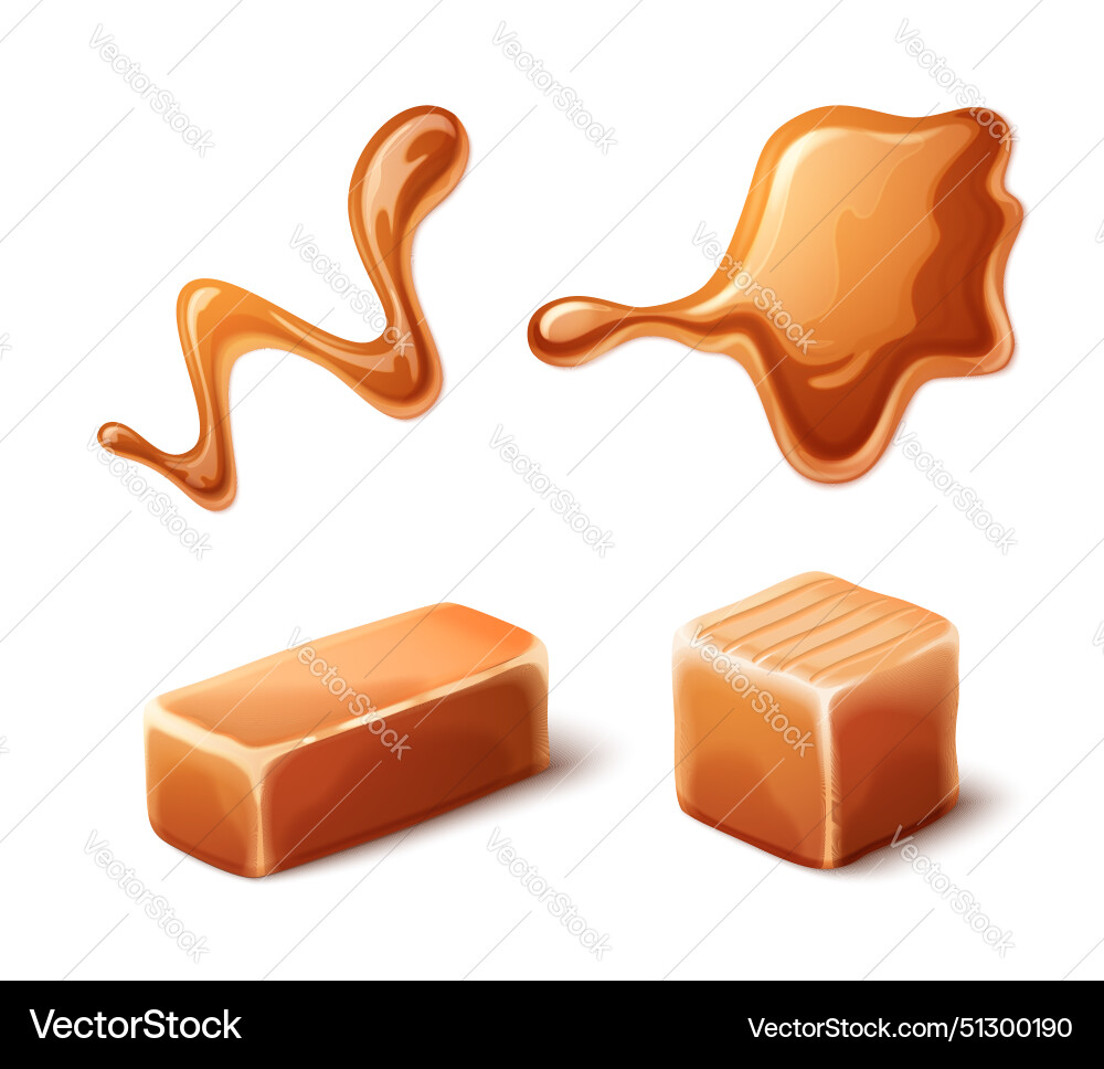 Caramel sauce swirl and toffee candy flow Vector Image