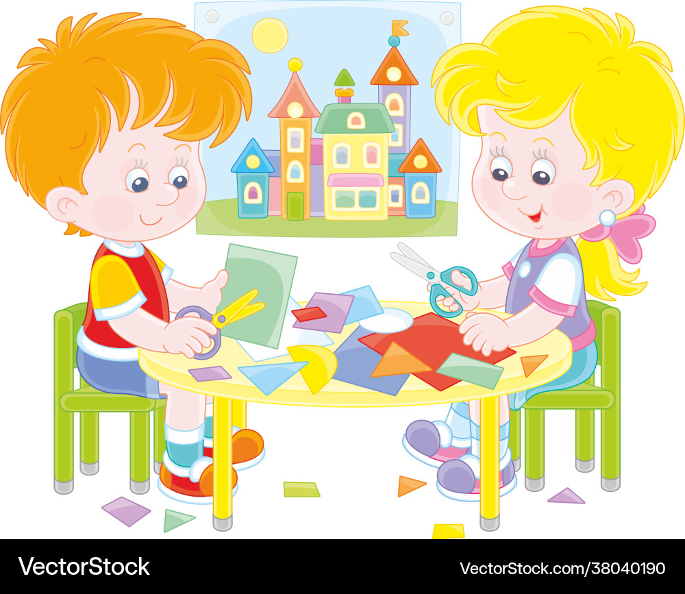 Children cutting figures from color paper Vector Image