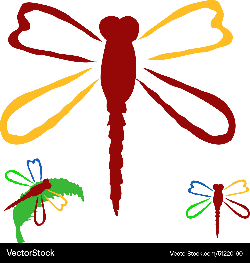 Colored dragonfly logo with open wings top view Vector Image
