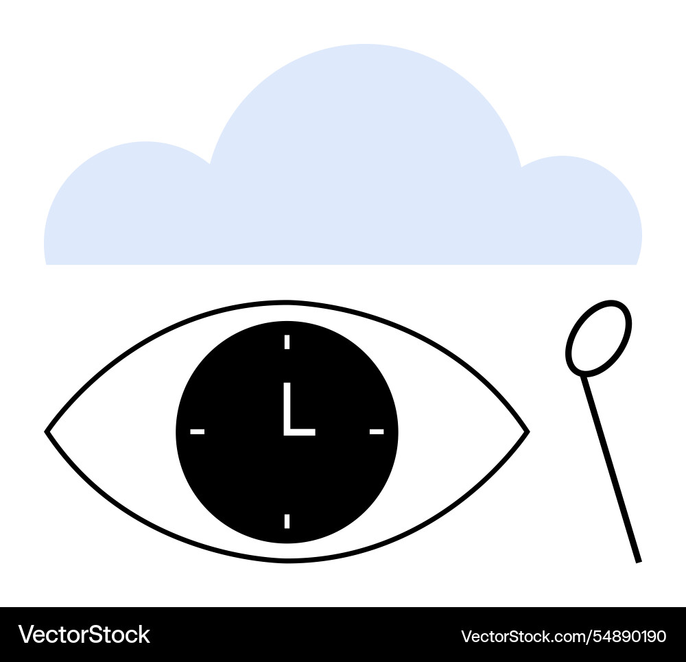 Eye with clock in pupil magnifier and cloud Vector Image