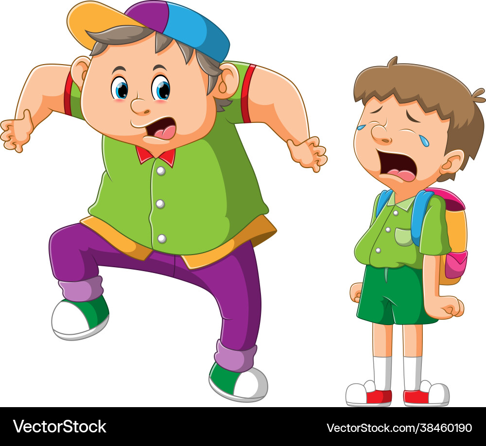 Fat boy is mocking who crying Royalty Free Vector Image