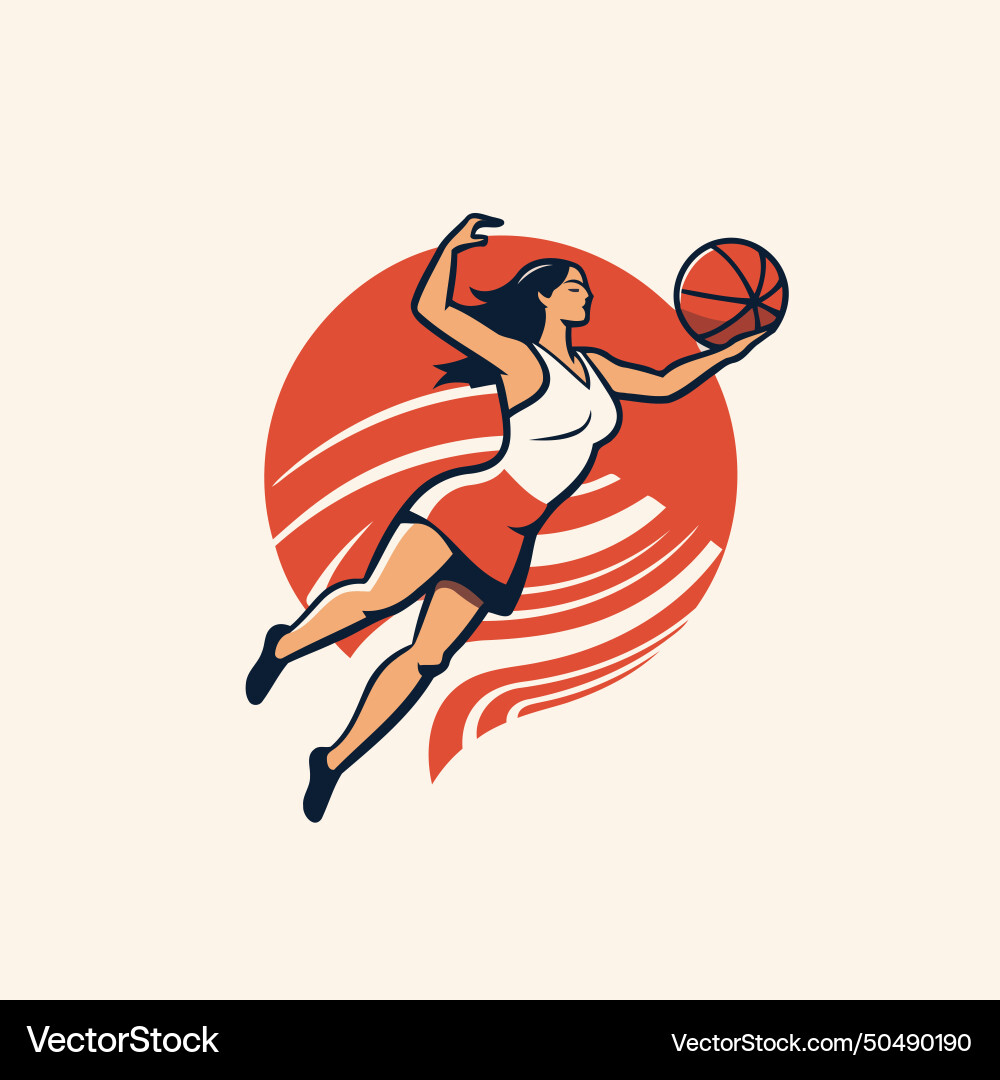 Female basketball player jumping with ball Vector Image