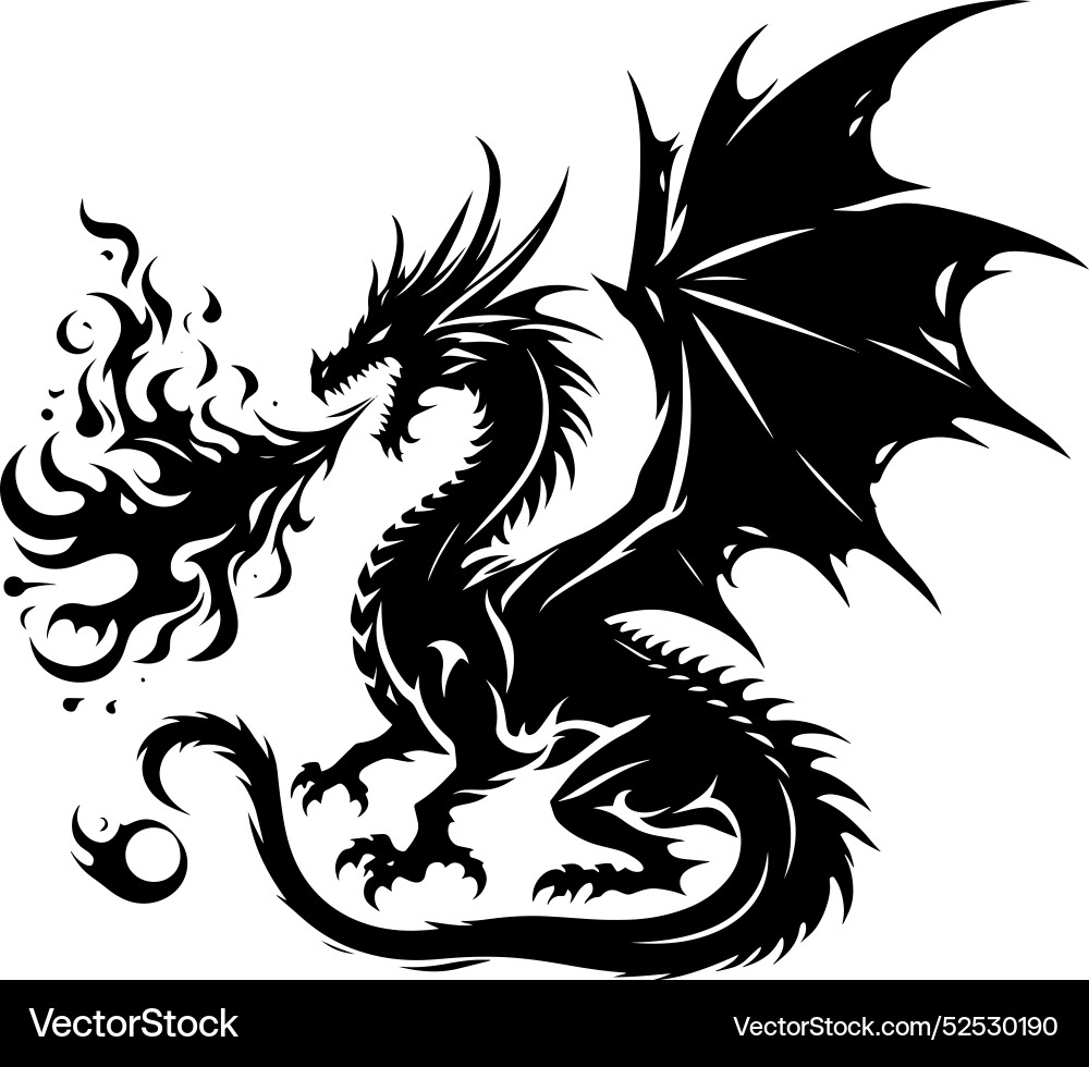 Fire dragon silhouette isolated on white Vector Image