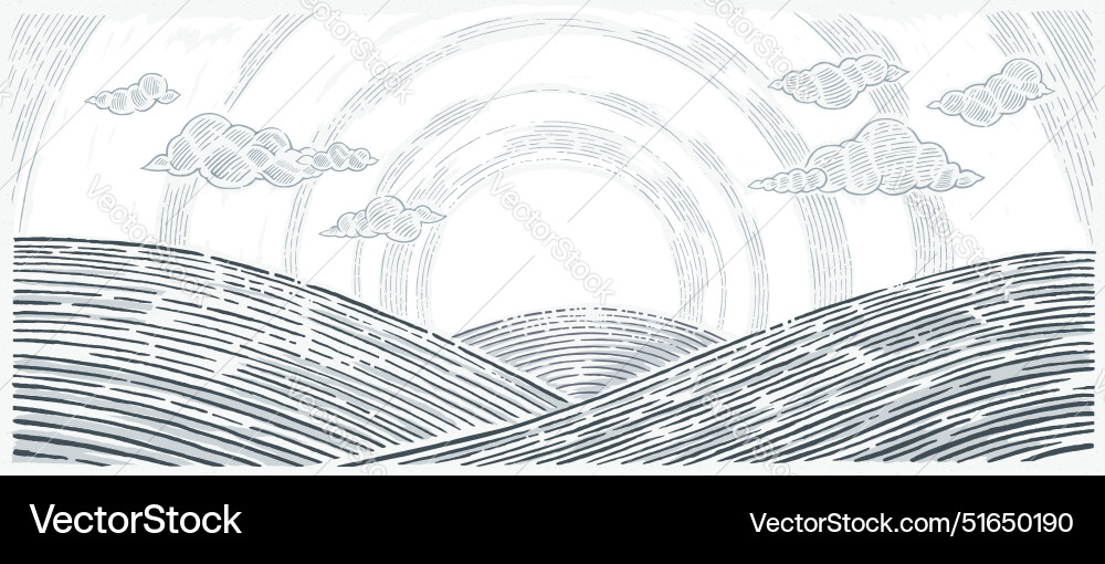 Hilly landscape sunrise above hills in graphical Vector Image