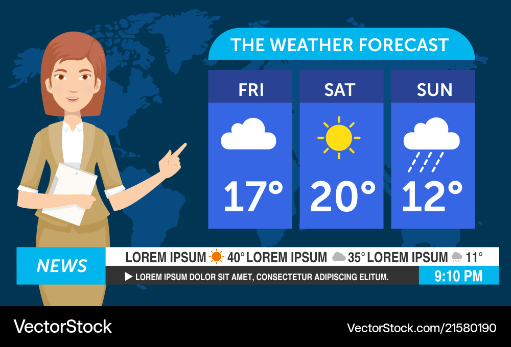 Young female weather reporter are work Royalty Free Vector