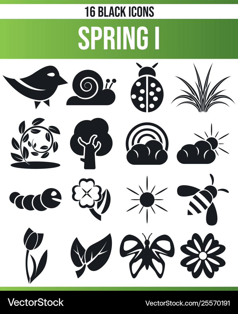 Black icon set spring i Royalty Free Vector Image