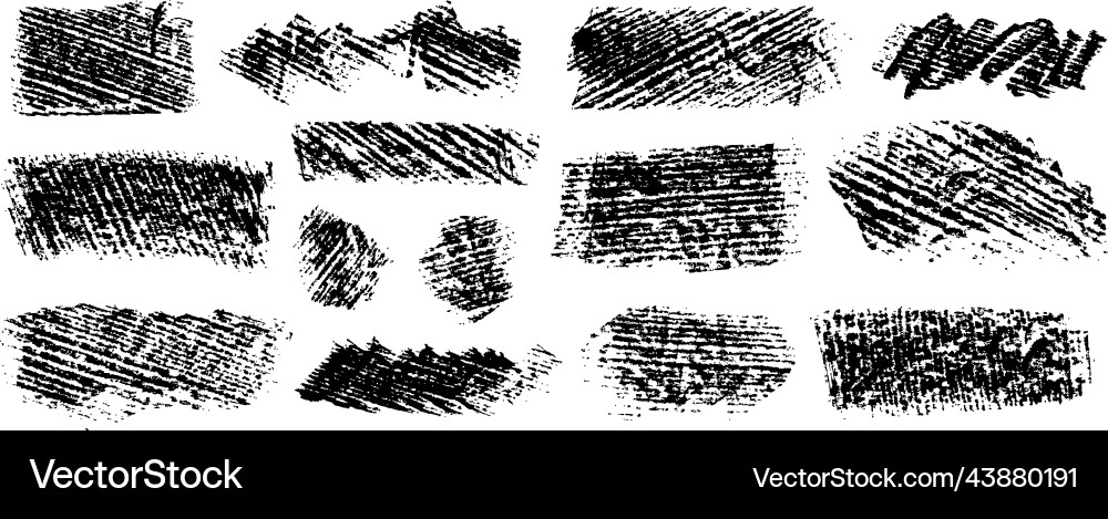 Black wide charcoal strokes with imprint texture Vector Image
