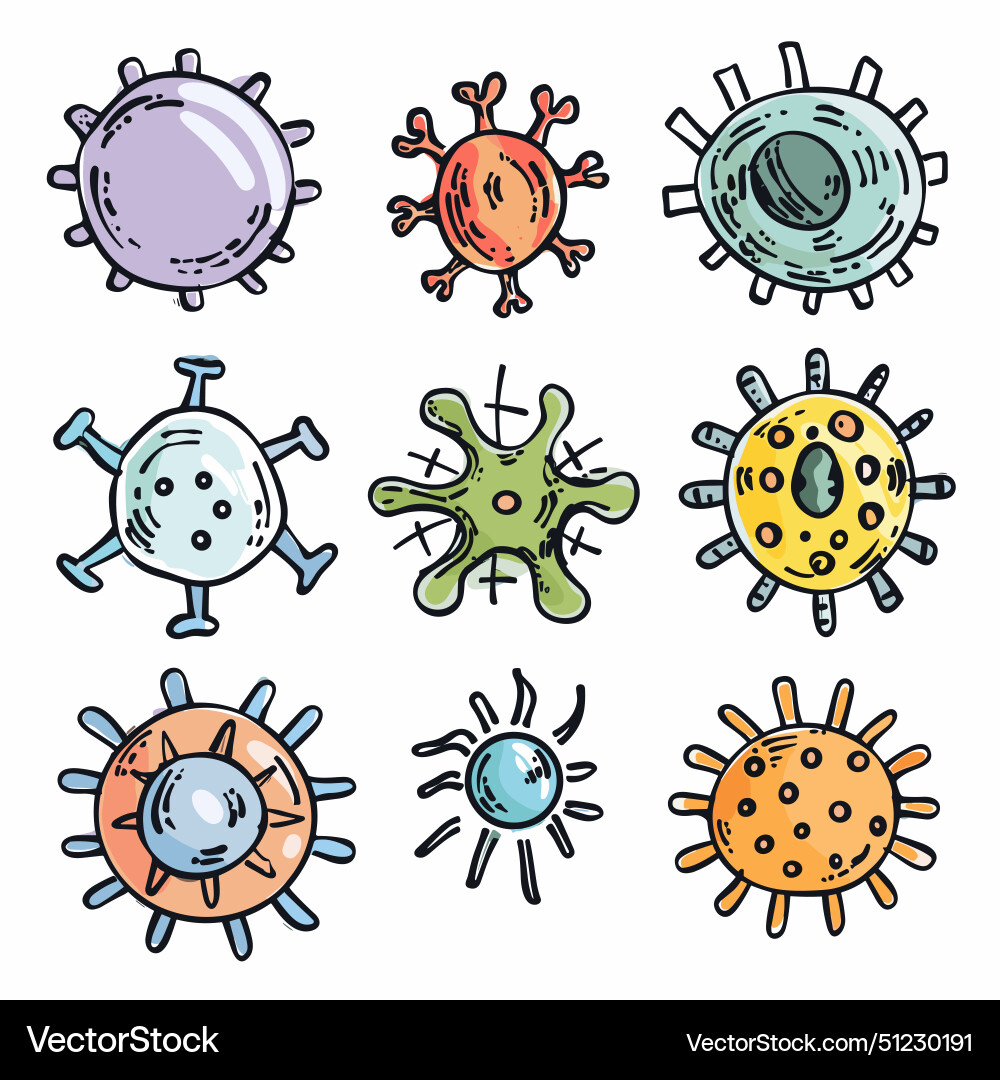 Colorful cartoon virus characters Royalty Free Vector Image