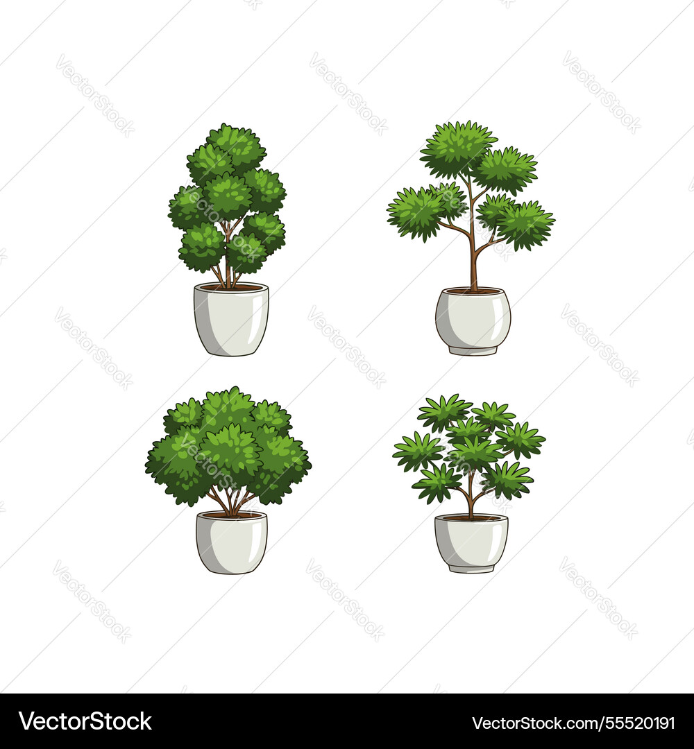 Four cartoon potted plants collection Royalty Free Vector