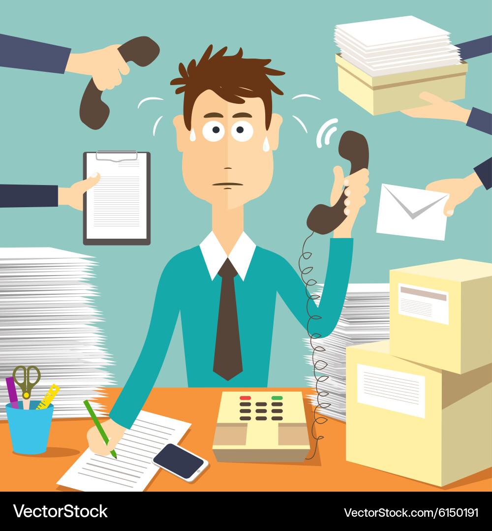 Man secretary hard working Royalty Free Vector Image