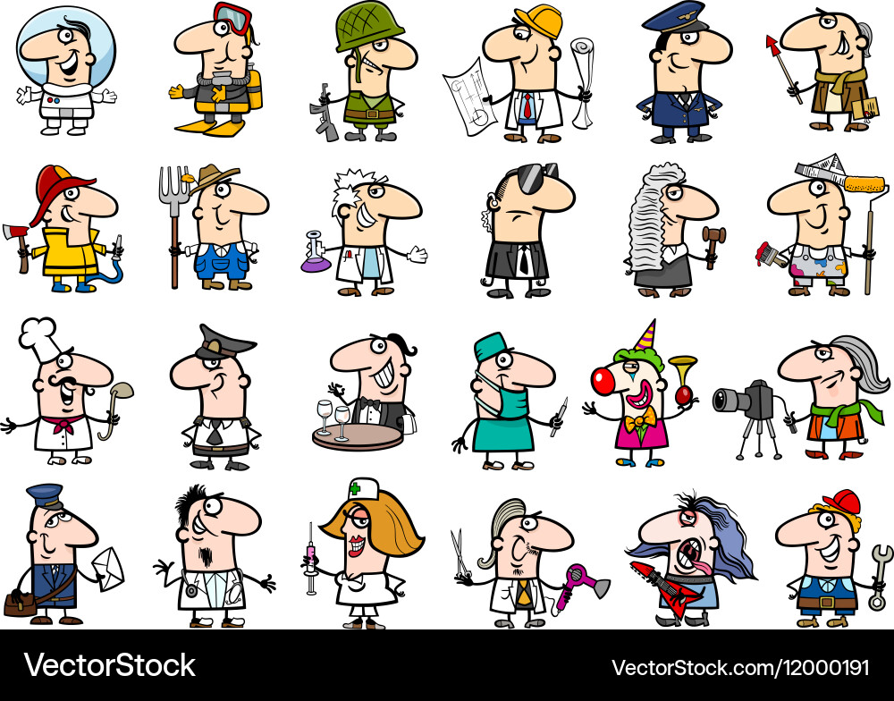 Occupations cartoon set Royalty Free Vector Image