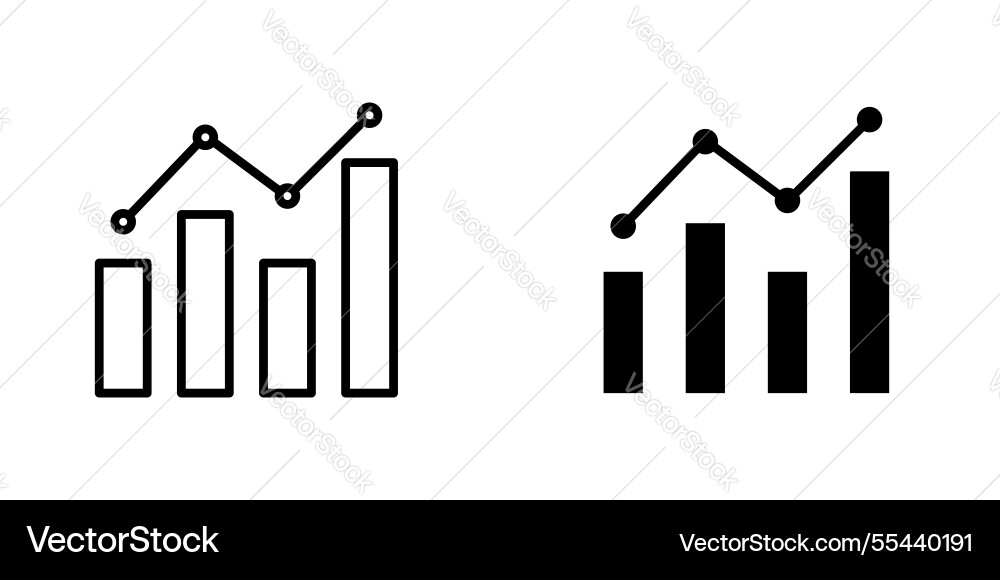 Stats icons stroke line and black solid Royalty Free Vector