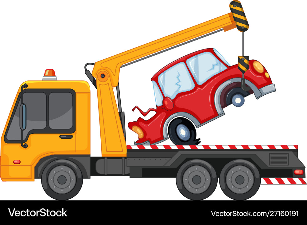 Tow truck lifting damaged car Royalty Free Vector Image
