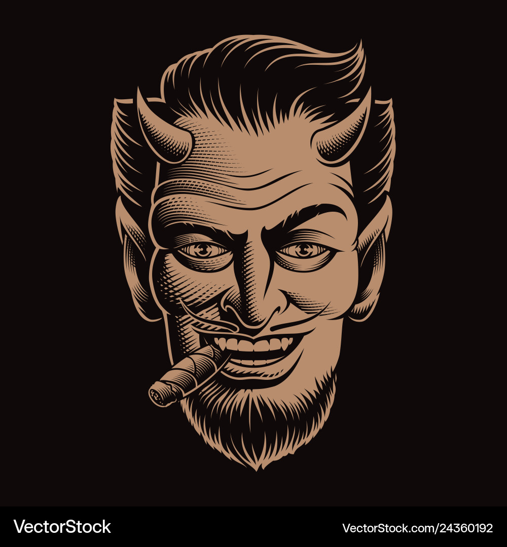 A devil face smoking cigar Royalty Free Vector Image