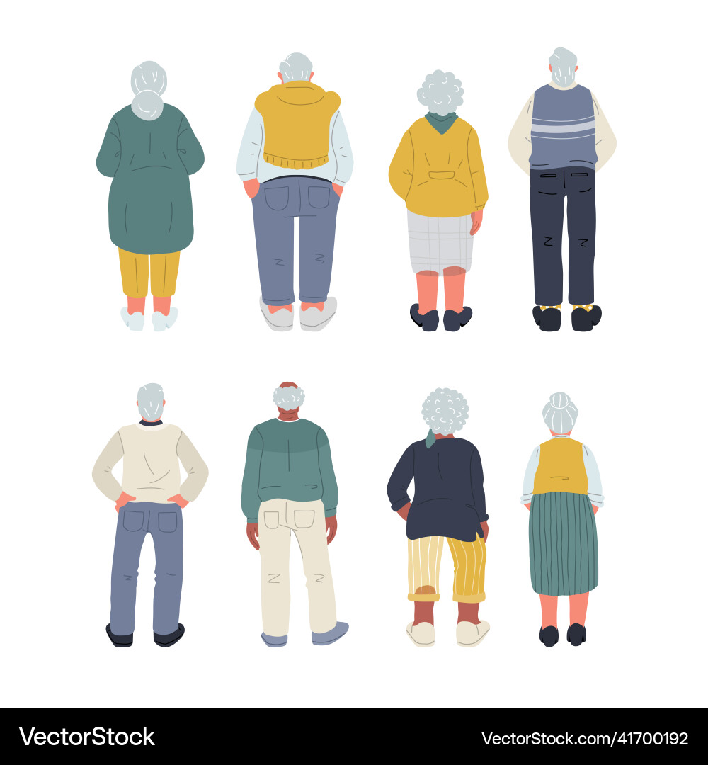 Back view of elderly peopleisolated on white Vector Image