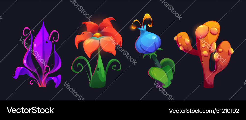 Fantasy alien flower magic forest plant game set Vector Image
