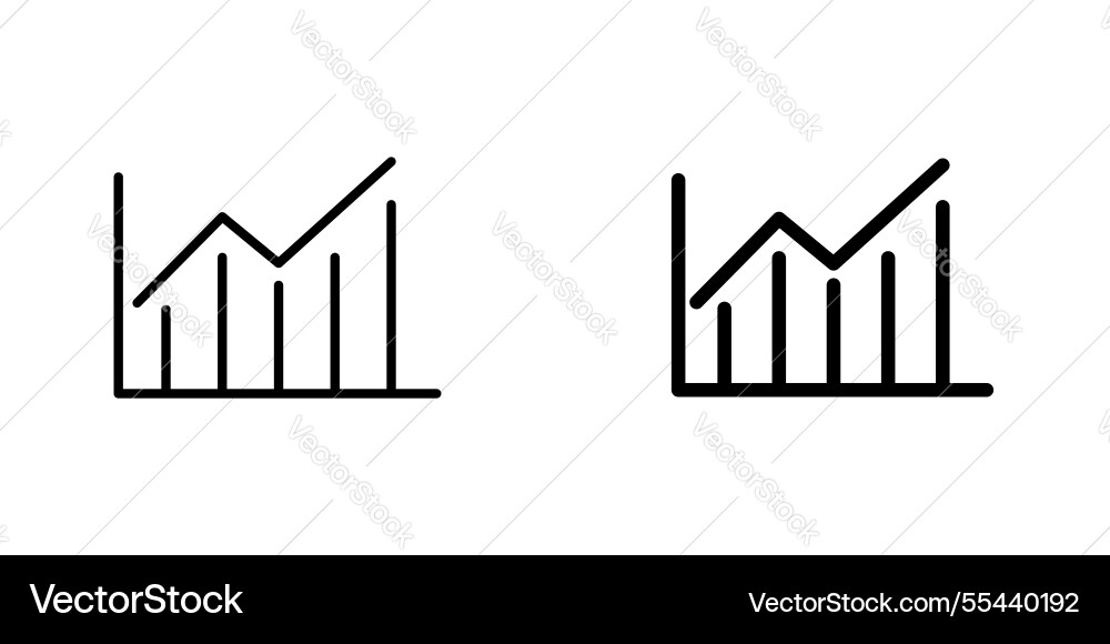 Stats icons stroke line and black solid Royalty Free Vector