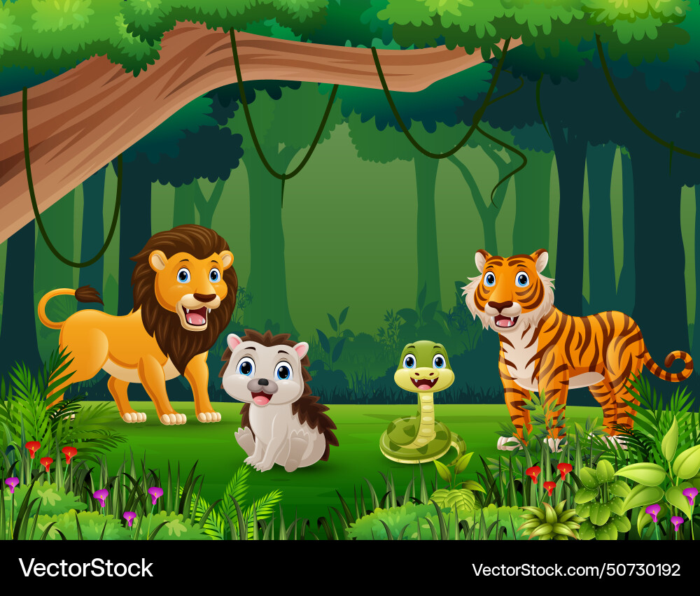 Wild animals cartoon in the jungle Royalty Free Vector Image