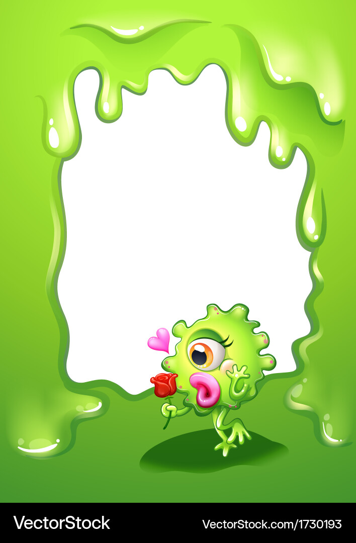 A border design with monster holding red rose Vector Image