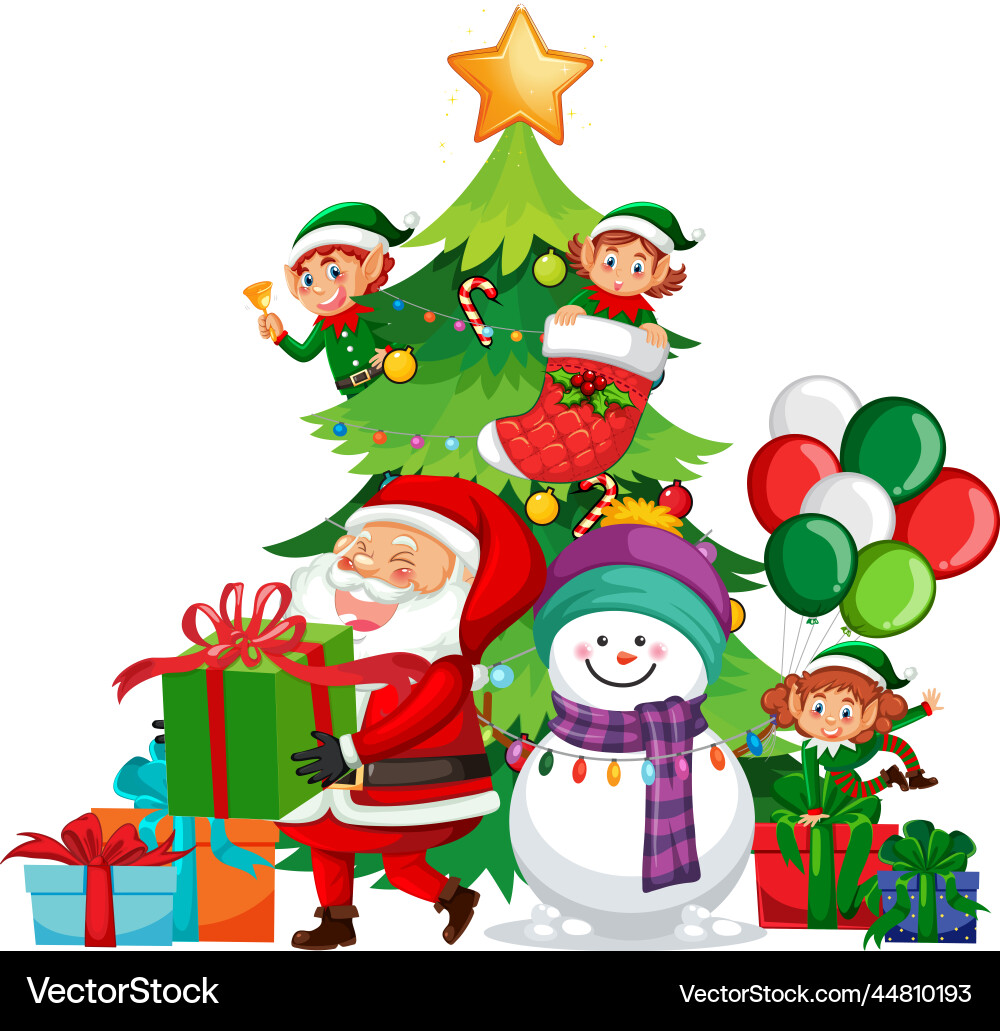 Christmas tree with santa claus and elves Vector Image