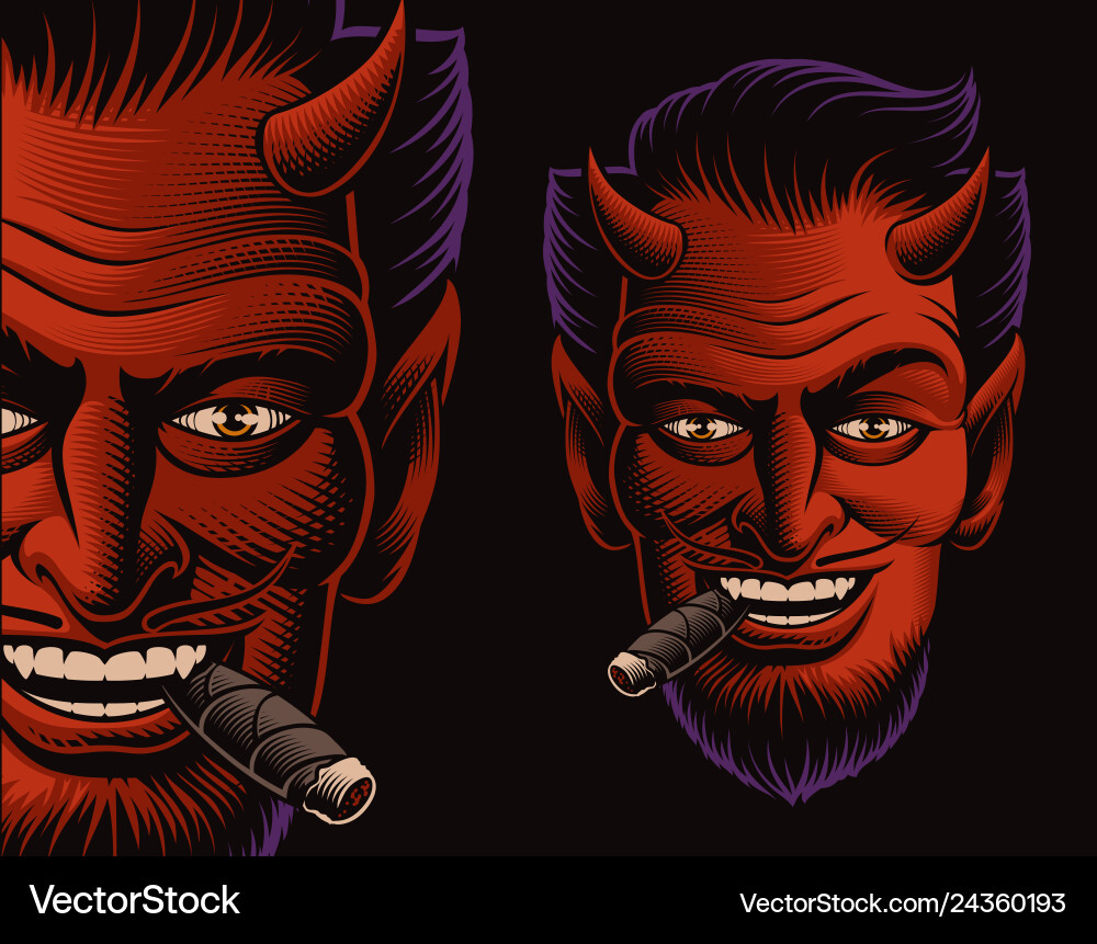 Coloured of a devil face smoking cigar Royalty Free Vector