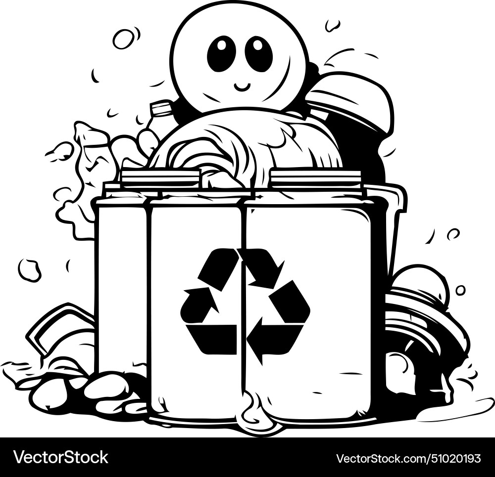 Cute ghost cartoon with trash can and garbage Vector Image