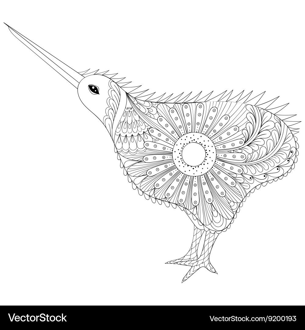 Hand drawn entangle tribal kiwi bird symbol Vector Image
