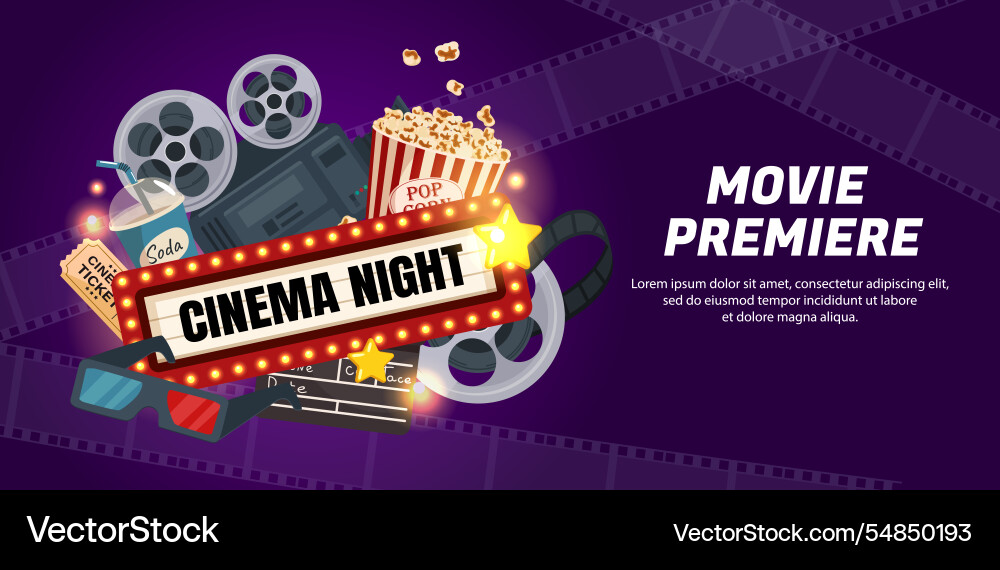 Hand drawn flat cinema horizontal banner template Vector Image