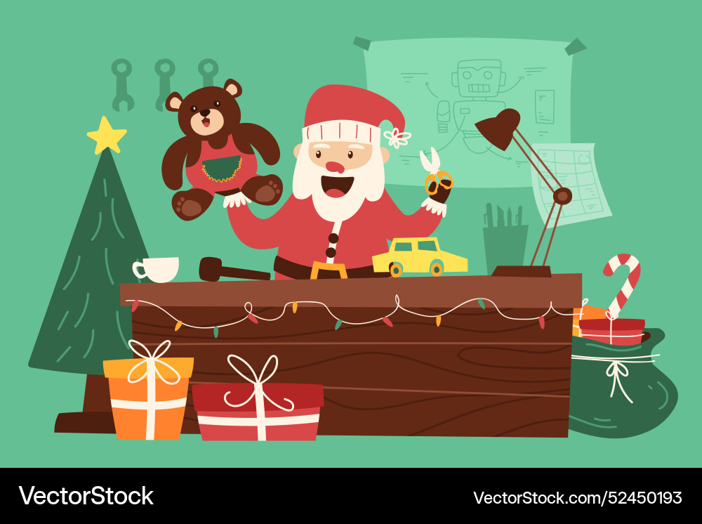 Hand drawn santas workshop Royalty Free Vector Image