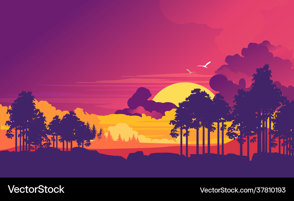 Minimalistic natural landscape evening sunset Vector Image